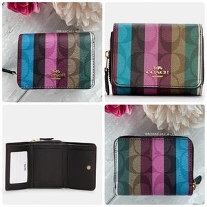 Coach | Bags | Nwt Coach Small Trifold Wallet In Signature Canvas With ...